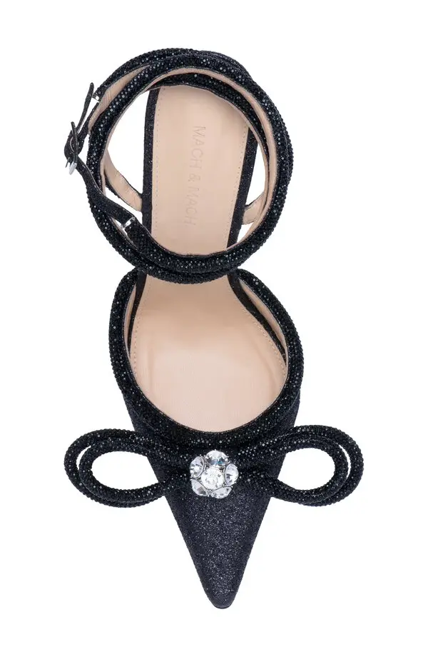 Mach & Mach Glitter Double Crystal Bow Pointed Toe Pump