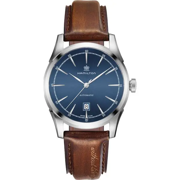 Hamilton Spirit Of Liberty Automatic Leather Strap Watch - Brown/navy/silver