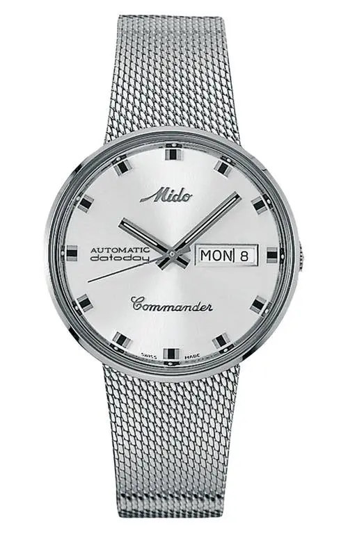 MIDO Commander Automatic Mesh Strap Watch - Silver