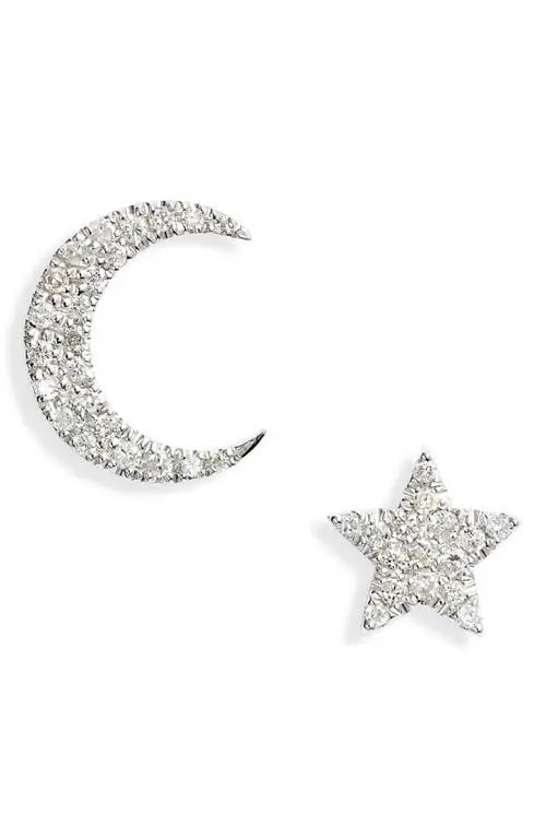 Meira T Diamond Mismatched Stud Earrings - White Gold