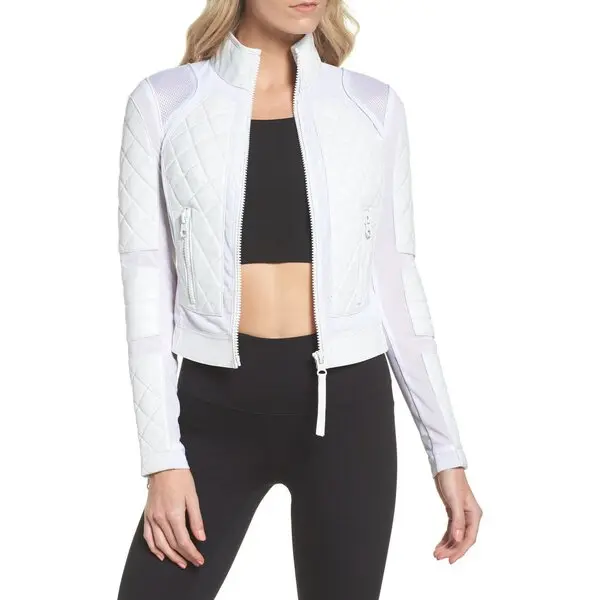 Blanc Noir Leather & Mesh Moto Jacket - White