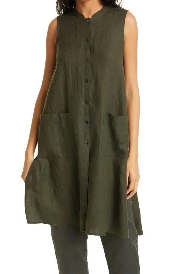 chinese dress ladies Organic Linen Gingham Slub Dress  Eileen Fisher Renew