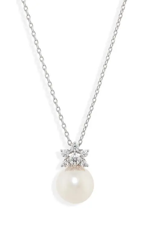 Mikimoto Akoya Cultured Pearl & Diamond Pendant Necklace - White Gold