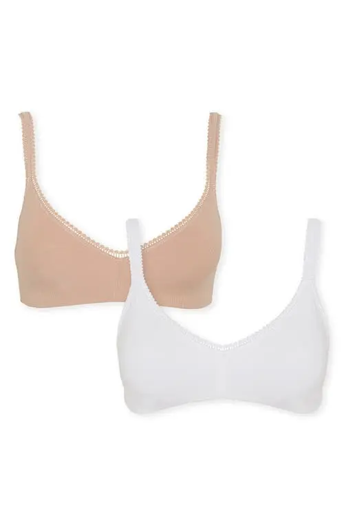 ON GOSSAMER 2-pack Cabana Cotton Bralettes - Champagne/white