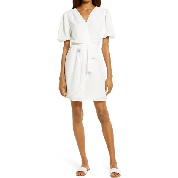 Fraiche By J Dot Jacquard Faux Wrap Dress - White