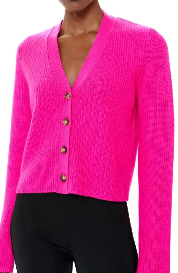 La Ligne Toujours Crop Cashmere Cardigan Fuchsia Editorialist