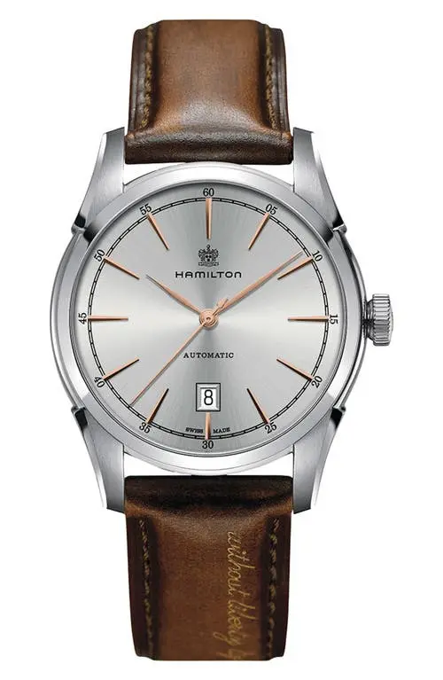 Hamilton American Classic Automatic Leather Strap Watch - Brown/silver