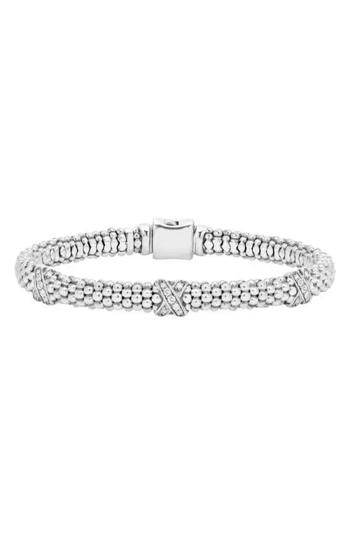 Lagos Signature Caviar Diamond Rope Bracelet - Sterling Silver