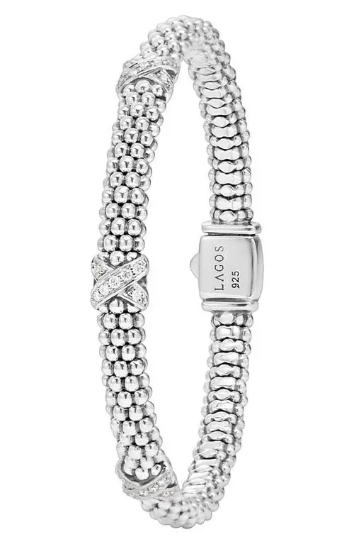 Lagos Signature Caviar Diamond Bracelet - Sterling Silver