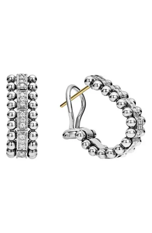 Lagos Caviar Spark Diamond Oval Hoop Earrings - Silver/diamond