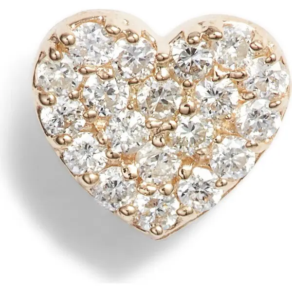 Anzie Pavé Diamond Single Heart Stud Earring - Gold/ Diamond
