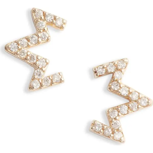 Anzie Diamond Zigzag Stud Earrings - Gold/ Diamond