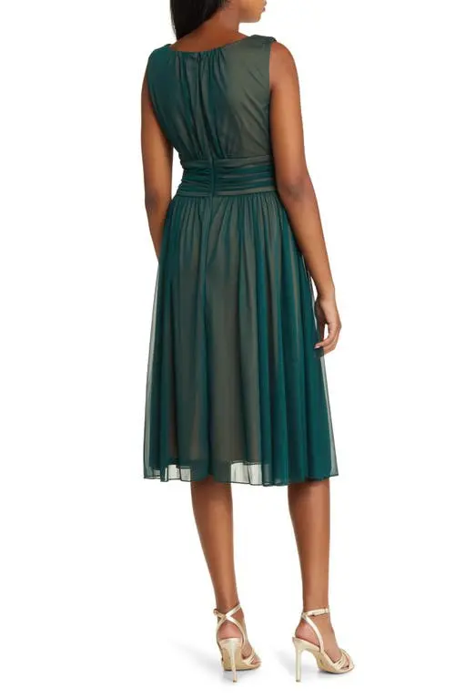 Connected Apparel Chiffon Overlay Dress - Hunter/Gold | Editorialist
