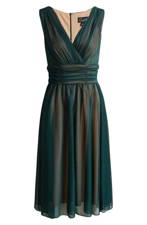 Connected Apparel Chiffon Overlay Dress - Hunter/Gold | Editorialist