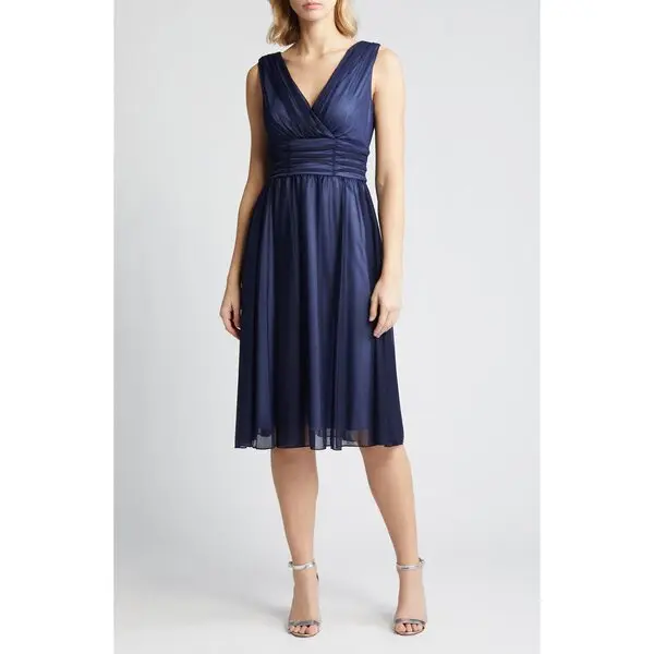 CONNECTED APPAREL Chiffon Overlay Dress