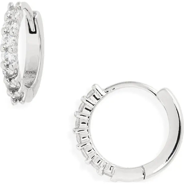 Nordstrom Crystal Huggie Hoop Earrings - Clear- Silver