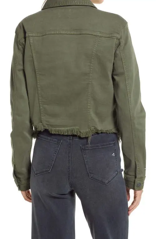 HIDDEN JEANS Frayed Hem Denim Trucker Jacket - Olive