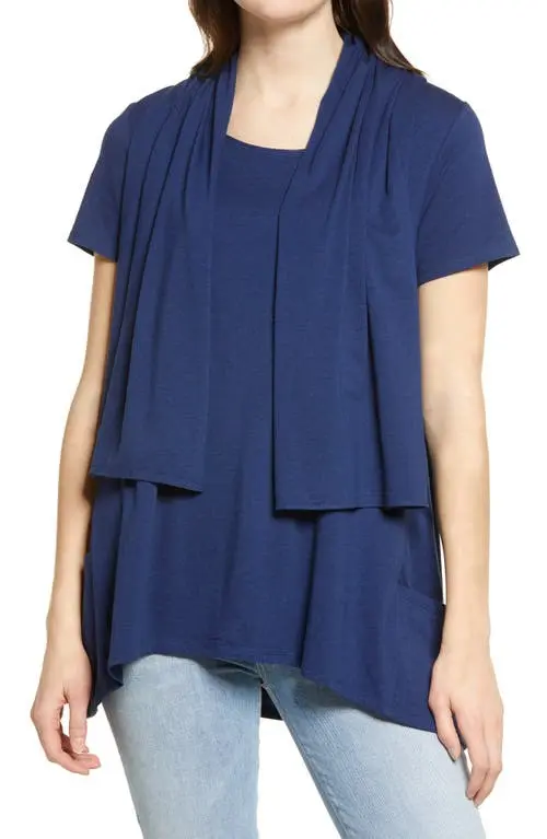 Hue Convertible Scarf Lapel T-shirt