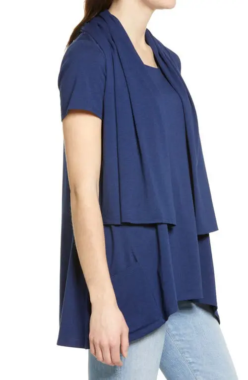 Hue Convertible Scarf Lapel T-shirt