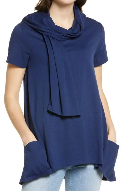 Hue Convertible Scarf Lapel T-shirt