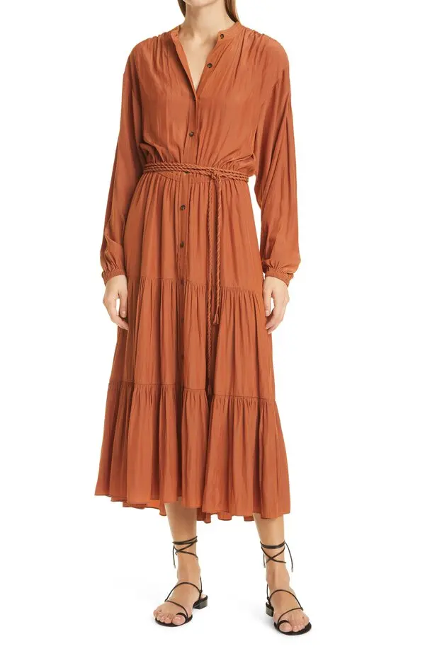 A.L.C. Jenine Long Sleeve Tiered Dress In Deep Amber - 58% Off |  Editorialist