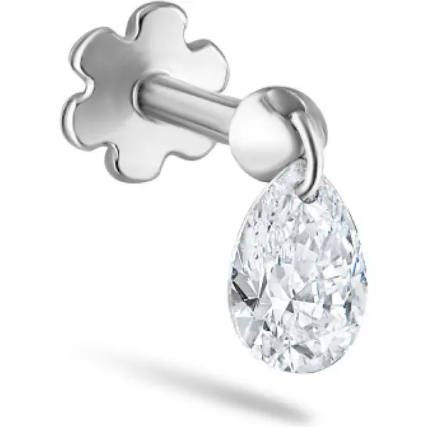 MARIA TASH Single Floating Pear Diamond Threaded Stud Earring - White Gold