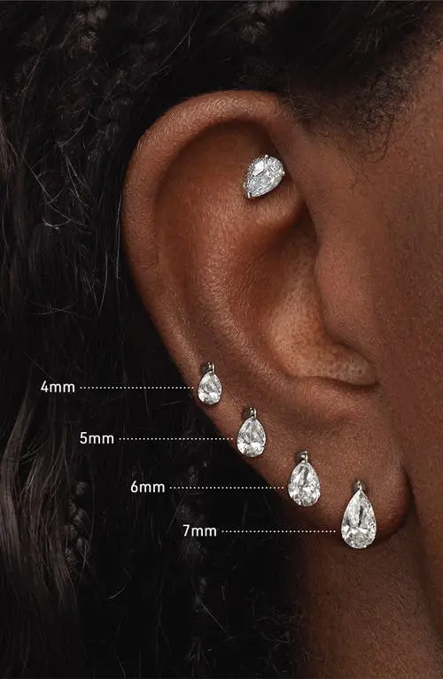 MARIA TASH Single Floating Pear Diamond Charm Threaded Stud Earring - White Gold