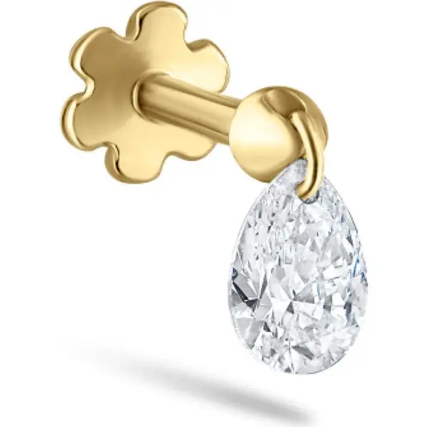 MARIA TASH Single Floating Pear Diamond Threaded Stud Earring - Yellow Gold