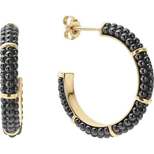 Lagos Caviar Hoop Earrings - Black
