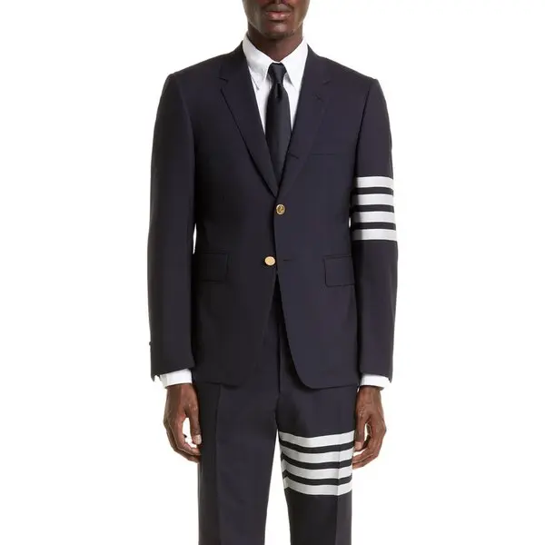 Thom Browne 4-bar Mélange Wool Sport Coat - Navy