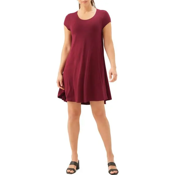 Karen Kane Maggie Cap-sleeve Trapeze Dress - Red Burgundy