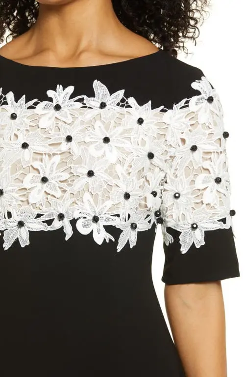 Shani Floral Lace A-Line Crepe Dress - Black/White | Editorialist