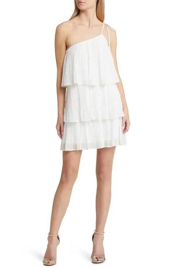 Lulus Blowing Kisses Tiered One-shoulder Minidress