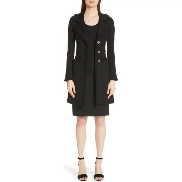 St. John Collection Fringed Wool Blend Milano Piqué Knit Topper