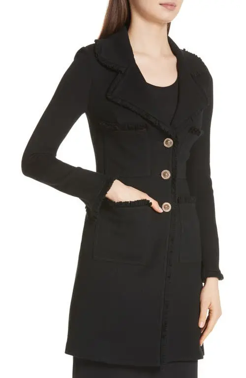 St. John Collection Fringed Wool Blend Milano Piqué Knit Topper