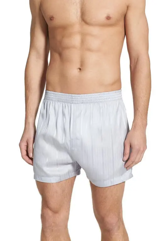 Majestic International Herringbone Stripe Silk Boxer Shorts - Silver