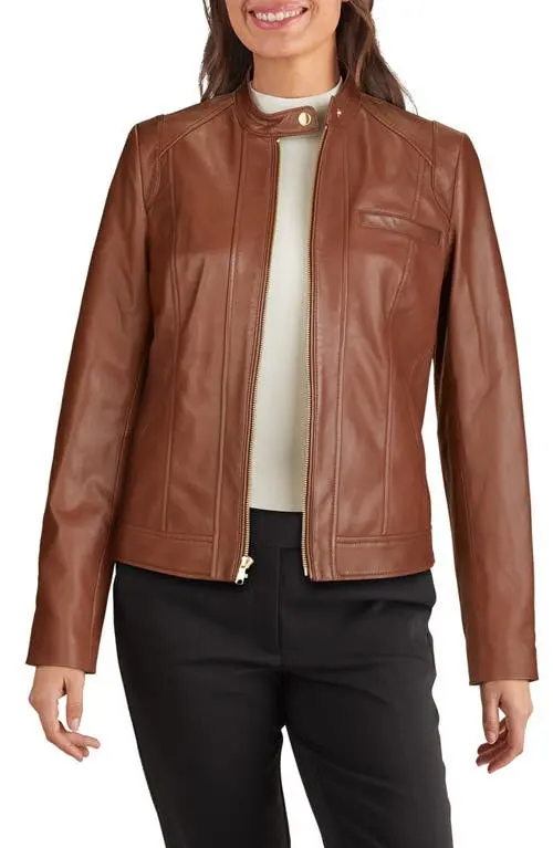 Cole Haan Lambskin Leather Moto Jacket