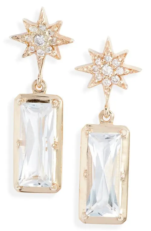 Anzie Starburst White Topaz Drop Earrings - Yellow Gold/white