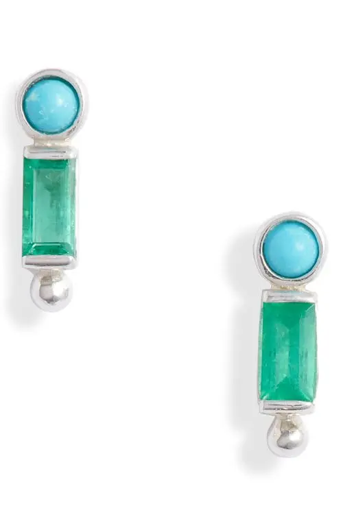Anzie Dew Drop Bezel Stud Earrings - Silver/ Green/ Blue