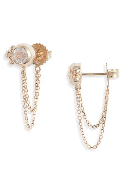 Anzie Bonheur White Topaz Chain Stud Earrings - Yellow Gold/white