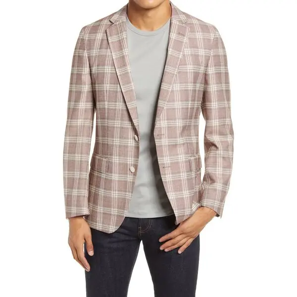 BOSS Hartlay Plaid Wool Sport Coat - Natural