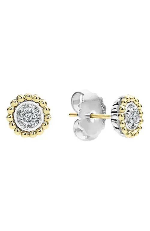 Lagos Diamond Caviar Stud Earrings - Silver/gold
