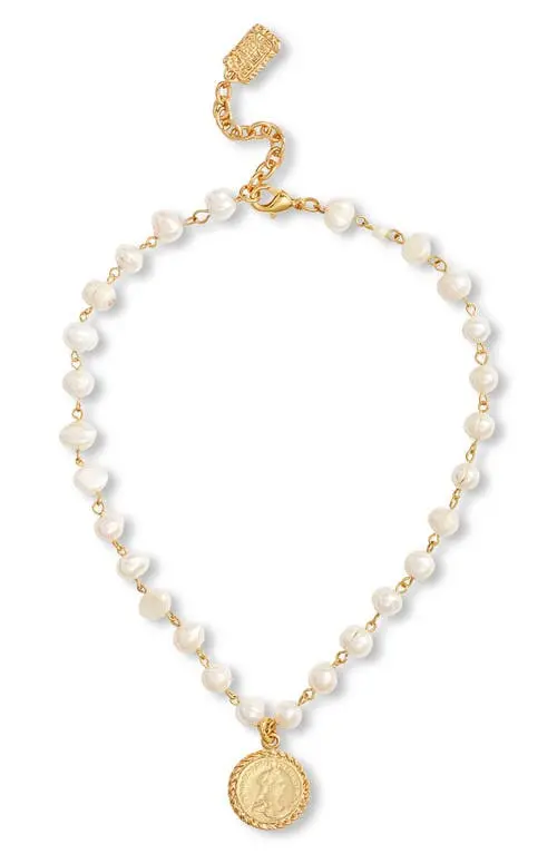 KARINE SULTAN Freshwater Pearl Medallion Necklace - Gold