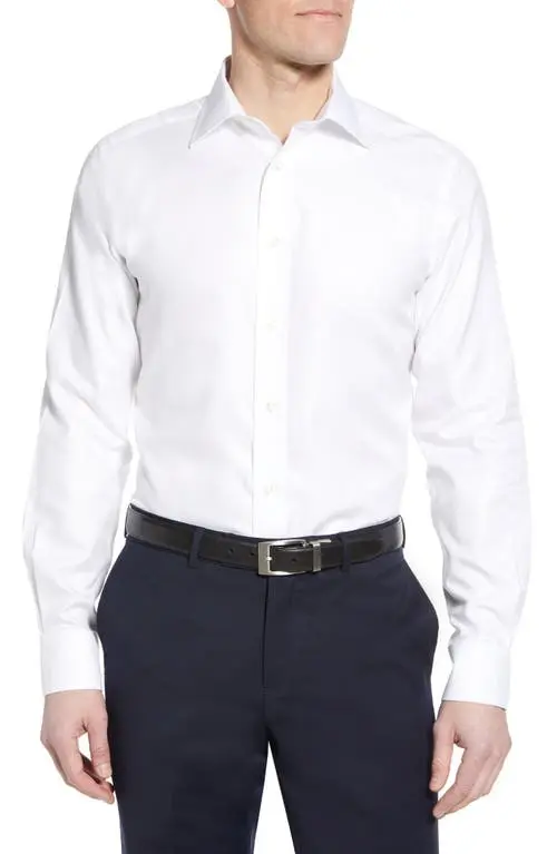 David Donahue Luxury Non-iron Trim Fit Solid Dress Shirt - White