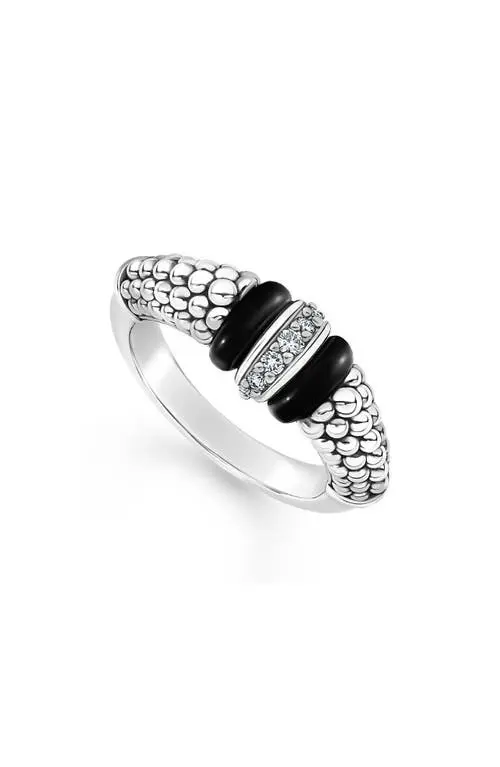 Lagos Caviar Diamond Link Ring - Black