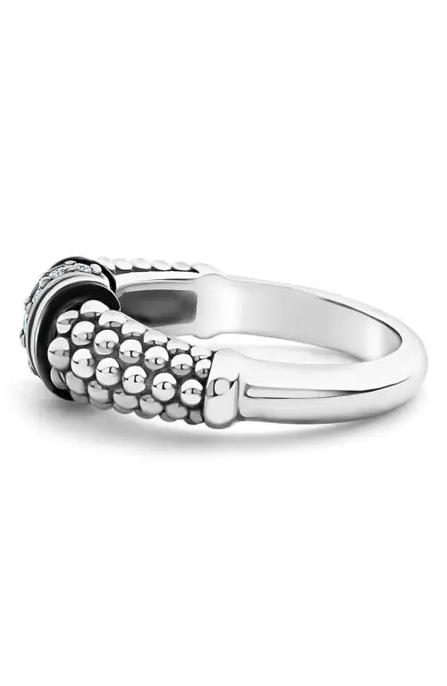Lagos Caviar Diamond Link Ring - Black
