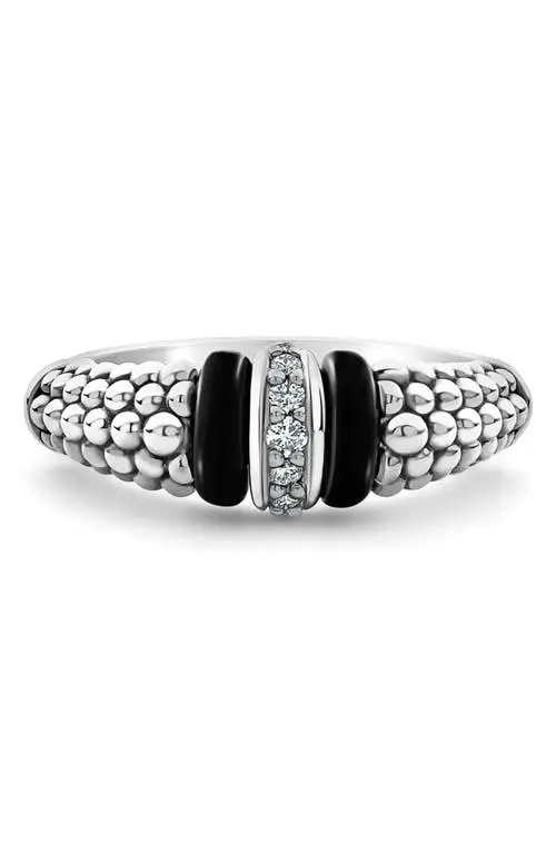 Lagos Caviar Diamond Link Ring - Black