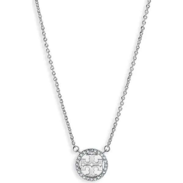 Tory Burch Icon Pavé Pendant Necklace - Tory Silver/crystal