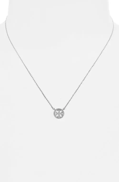 Tory Burch Icon Pavé Pendant Necklace - Tory Silver/crystal