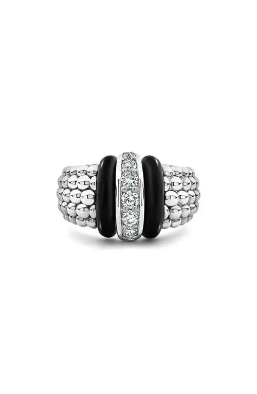 Lagos Caviar Diamond Link Ring - Black